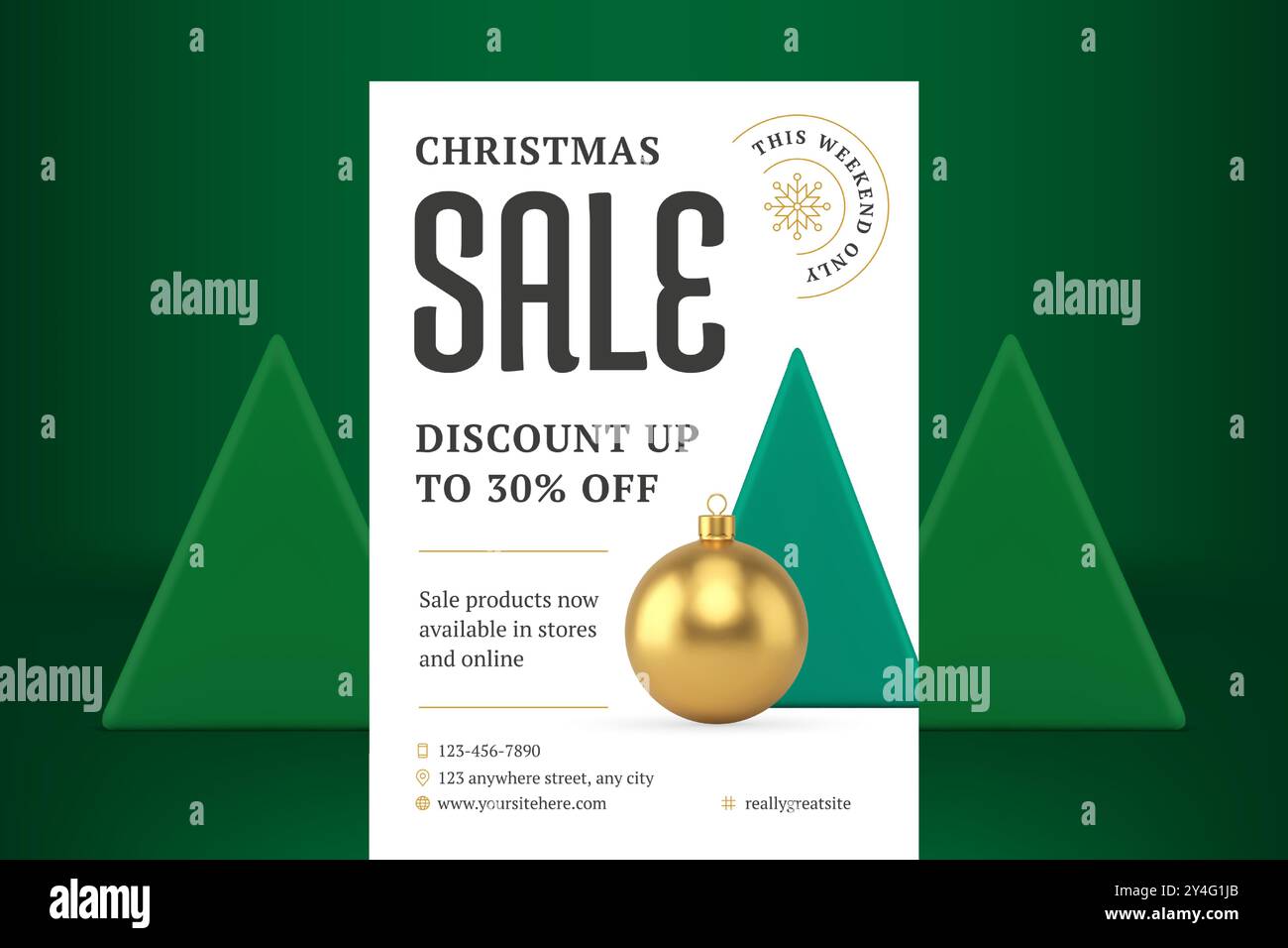 Xmas sale promotion flyer template spruce ball toy geometric pyramid ...
