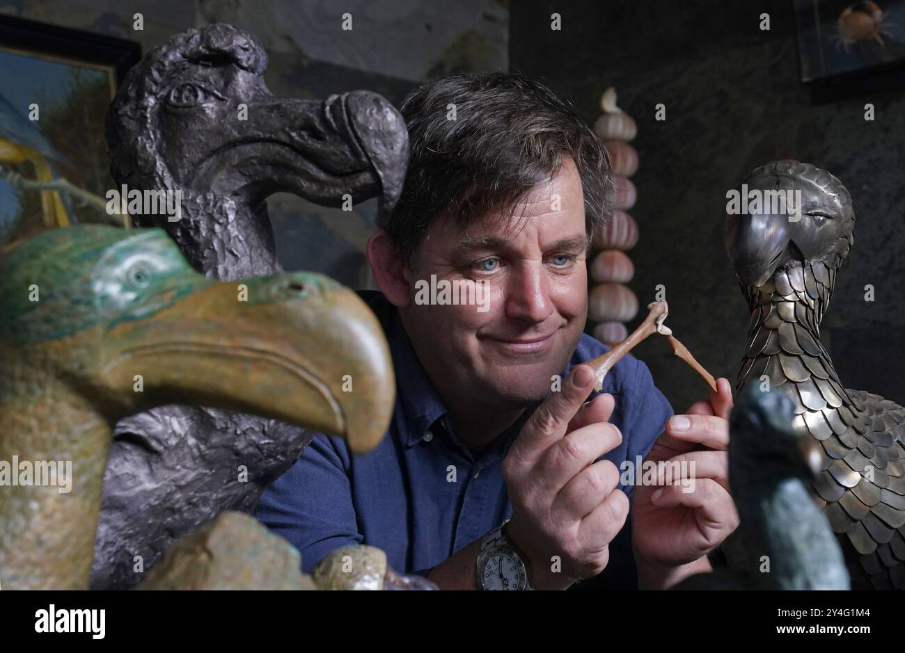 Rupert van der Werff holds a Dodo bone which is part of the Ralfe ...
