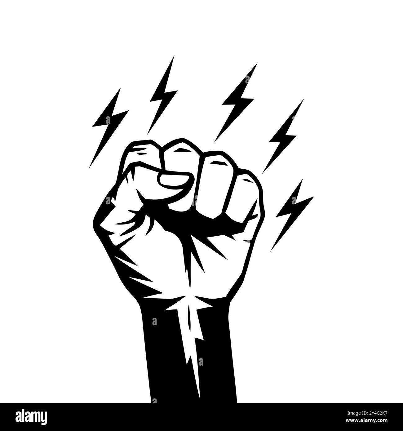 Protest fist with lightning. People protesting for human rights ...