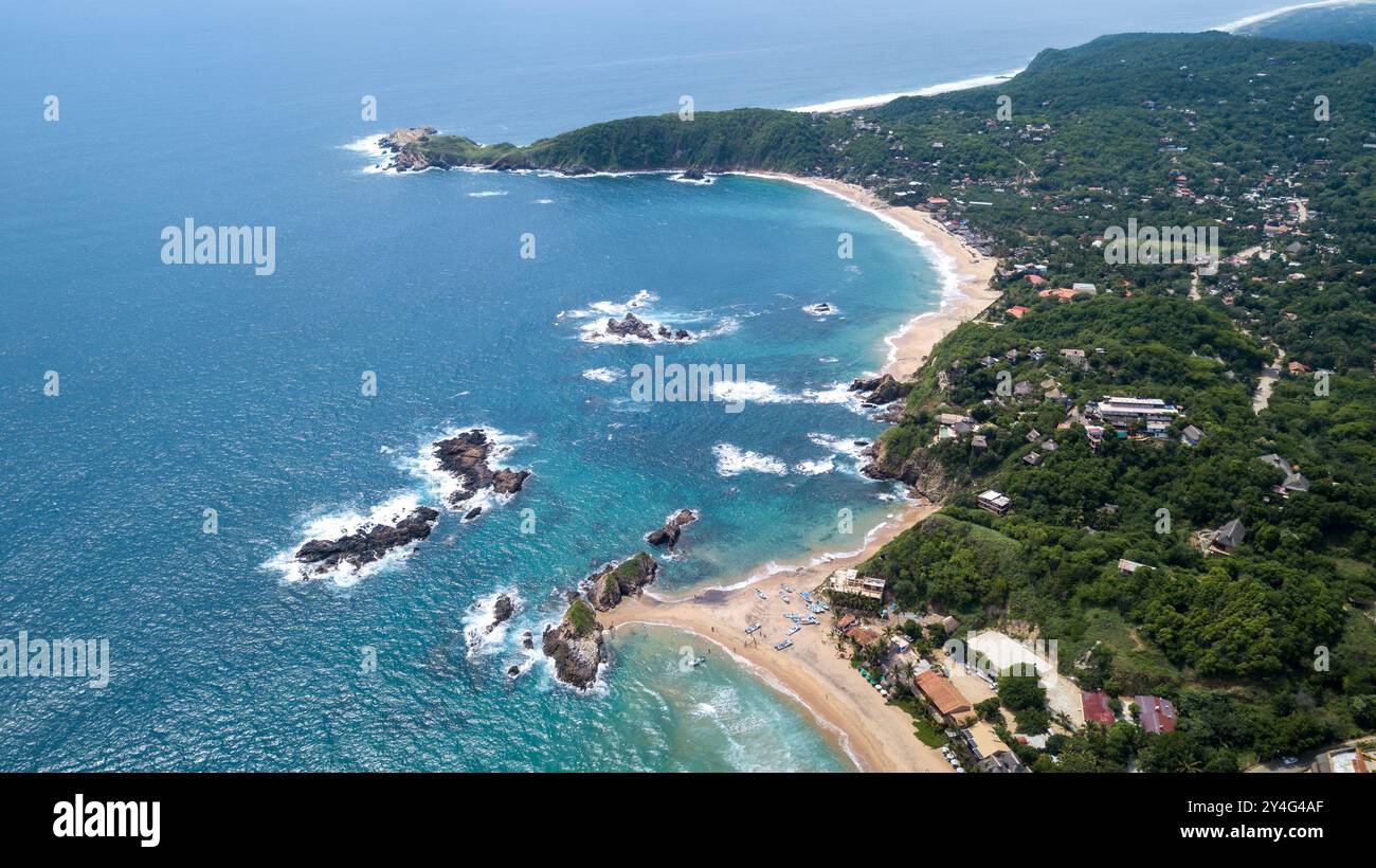 Aerial view of Mazunte beach located in the State of Oaxaca, Mexico ...