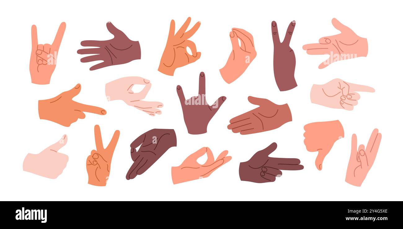 Human hands with different gestures and positions Stock Vector Image ...