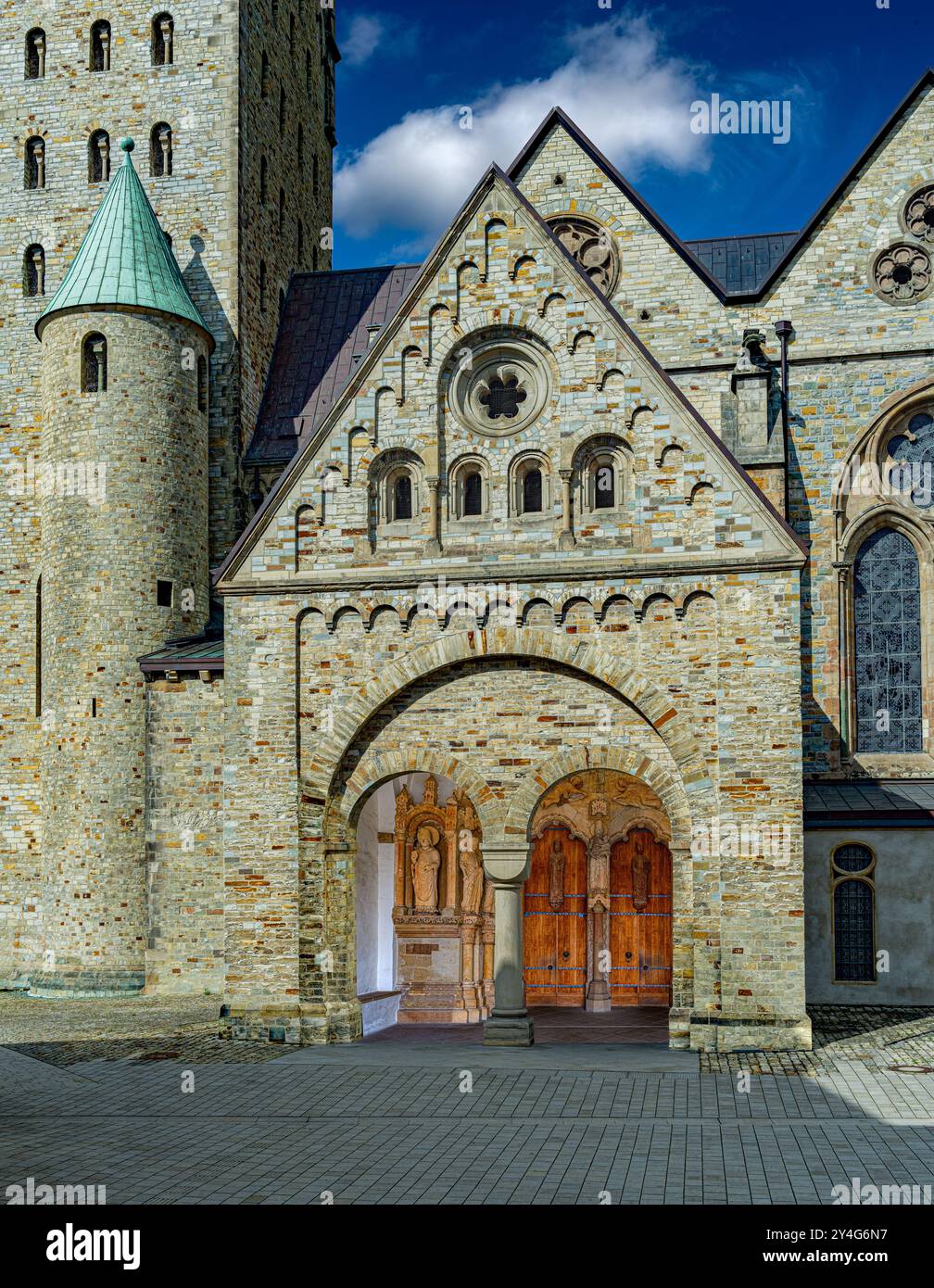 Main entrance with the Paradise portal. Catholic Paderborn Cathedral St ...
