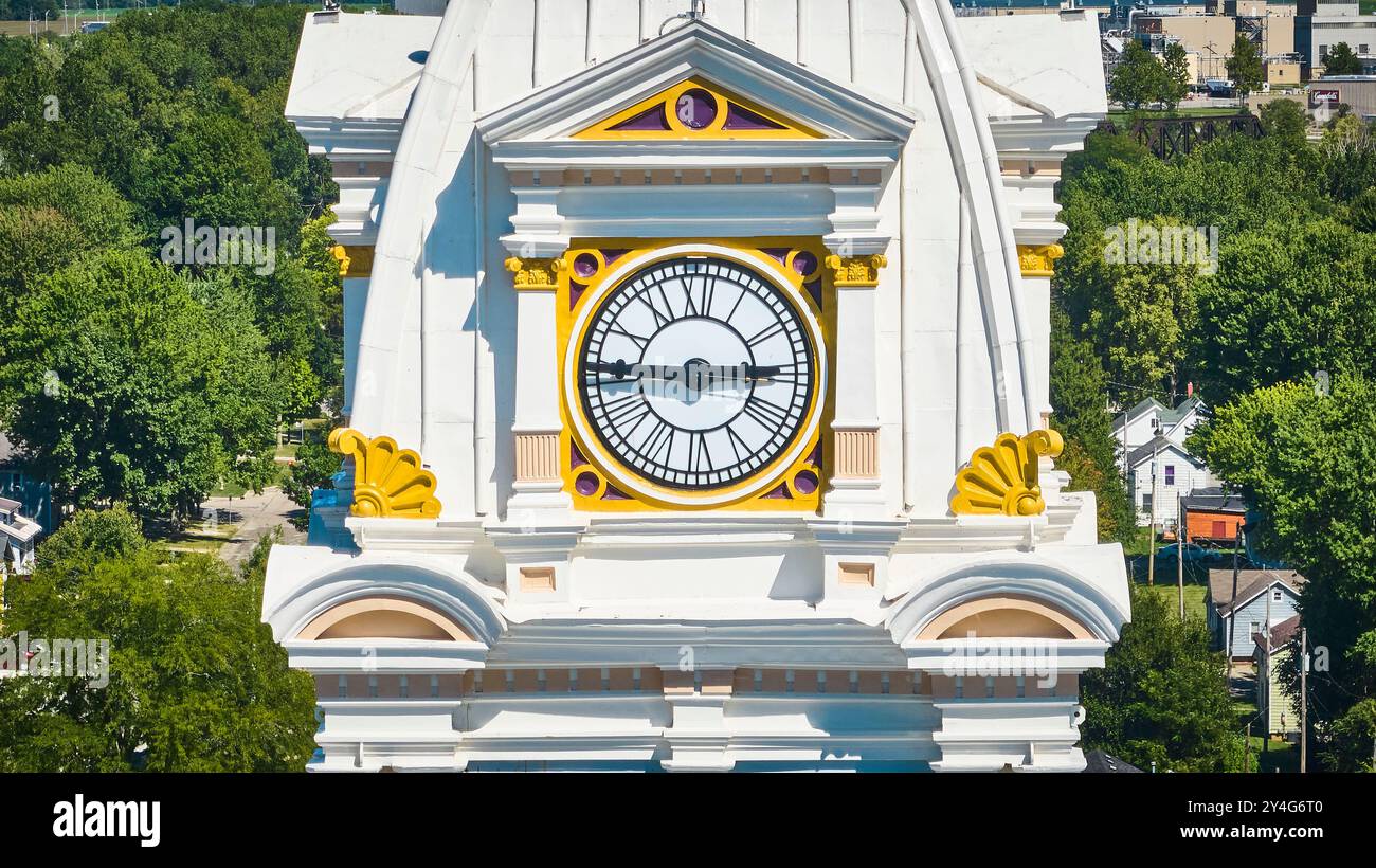 Aerial Detail of Ornate Clock Tower with Verdant Backdrop in Napoleon ...