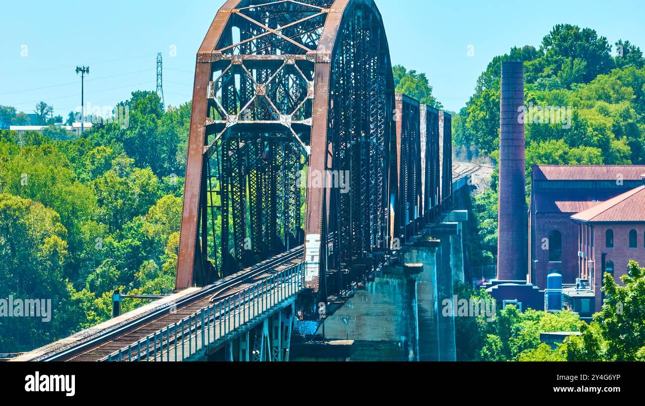 Aerial View of Rusting Railway Bridge Over Green Landscape Stock Photo ...
