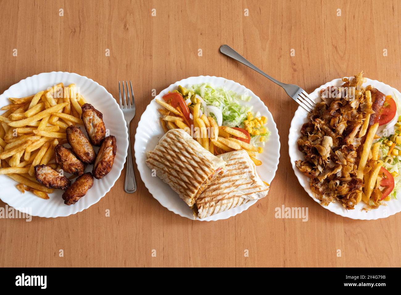 Top view of doner kebab, variety of dishes of Asian origin Stock Photo ...