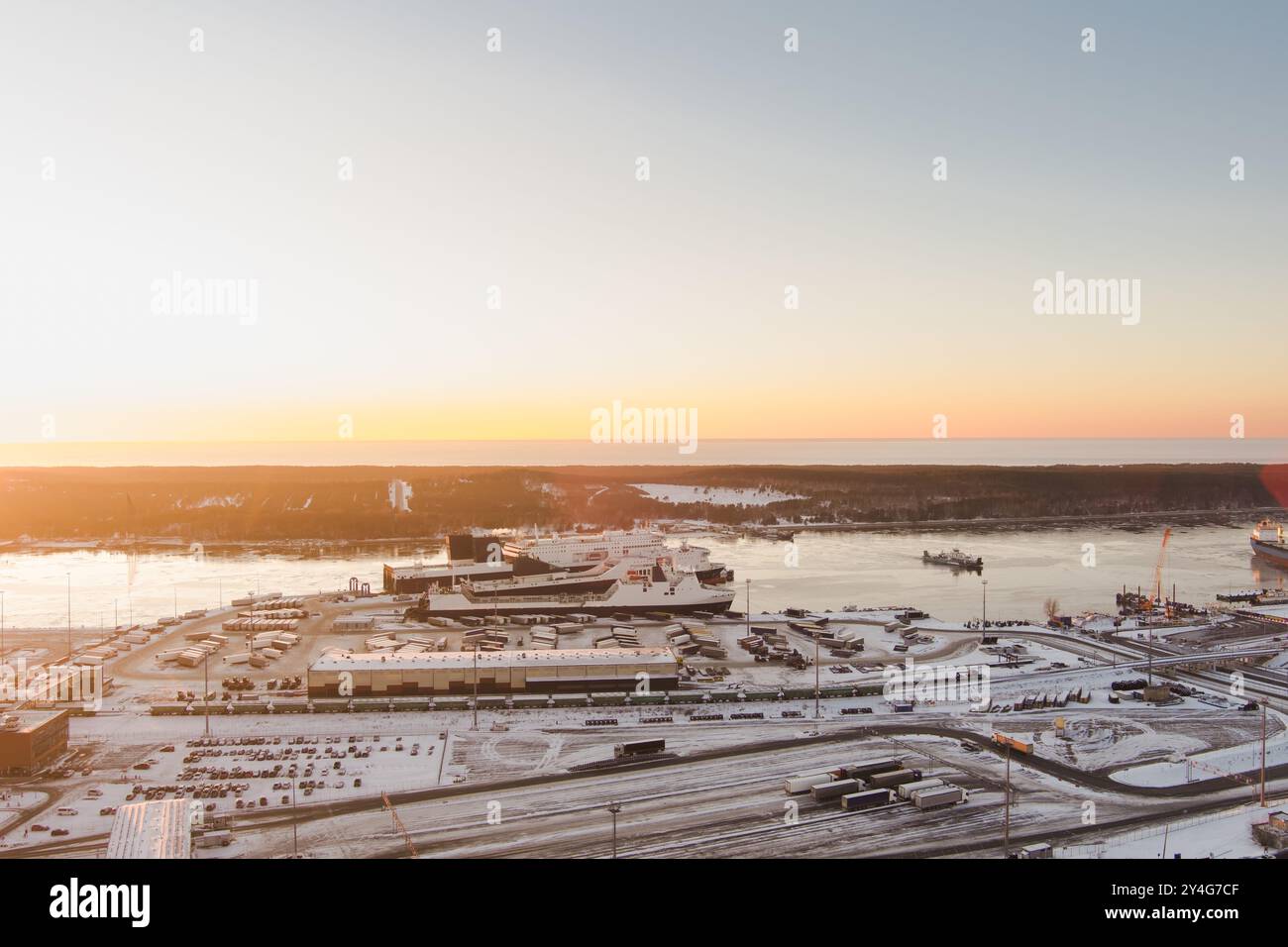 Scenic aerial view of Klaipeda city port area and it's surroundings on ...