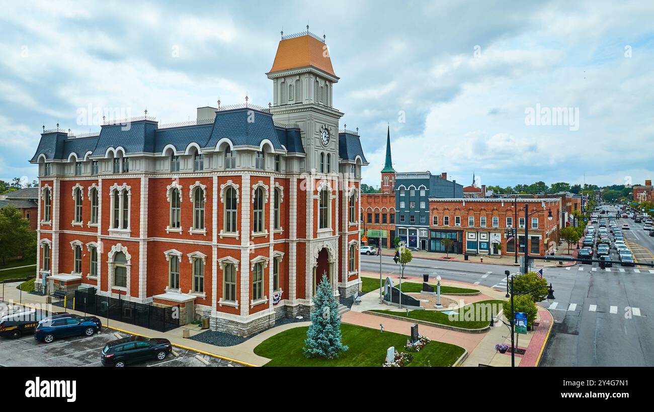 Aerial View of Historic Defiance County Courthouse and Downtown Ohio ...