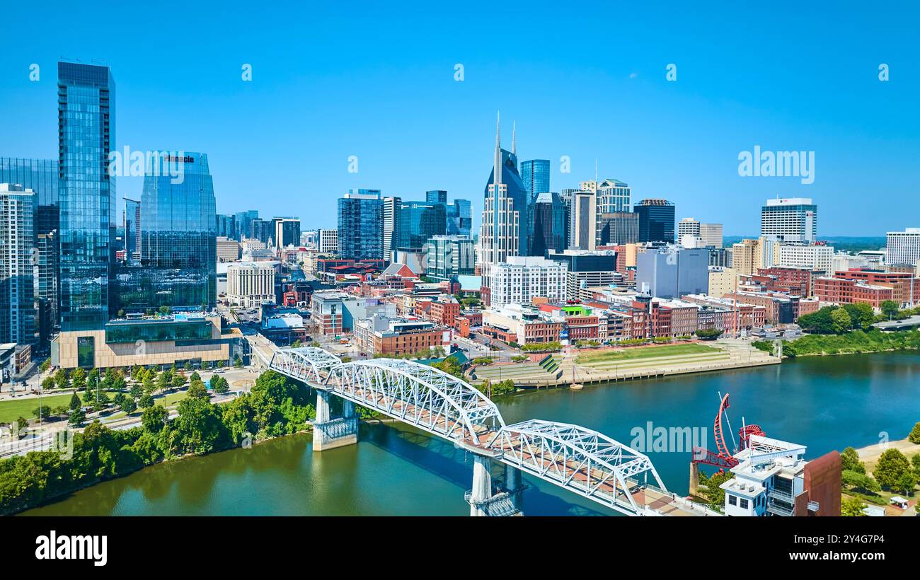 Aerial View Nashville Skyline with River and Bridge in Daylight Stock ...