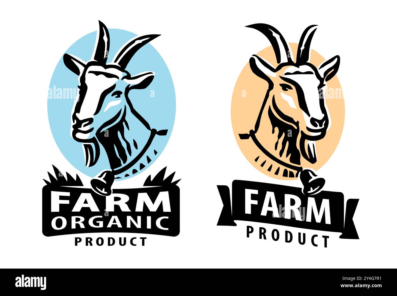 Portrait of cute goat, farm animal badge or label set. Emblems signs ...