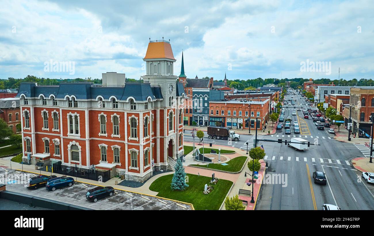 Aerial View of Defiance County Courthouse and Bustling Main Street ...
