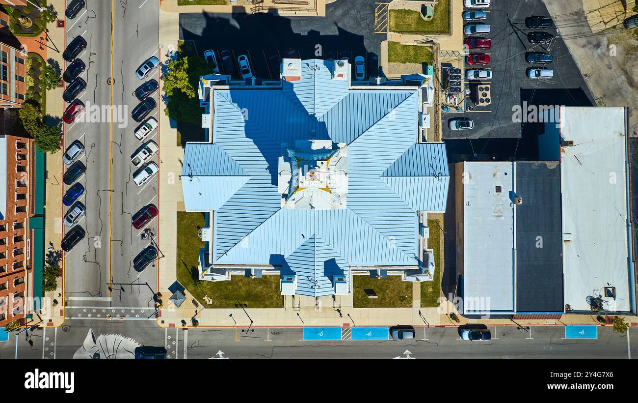 Aerial Top Down View of Henry County Courthouse and Downtown Napoleon ...