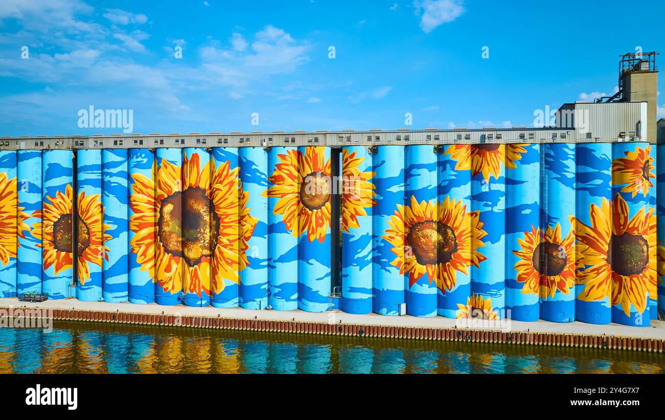 Aerial View of Sunflower Mural on Grain Silos Toledo Ohio Stock Photo ...