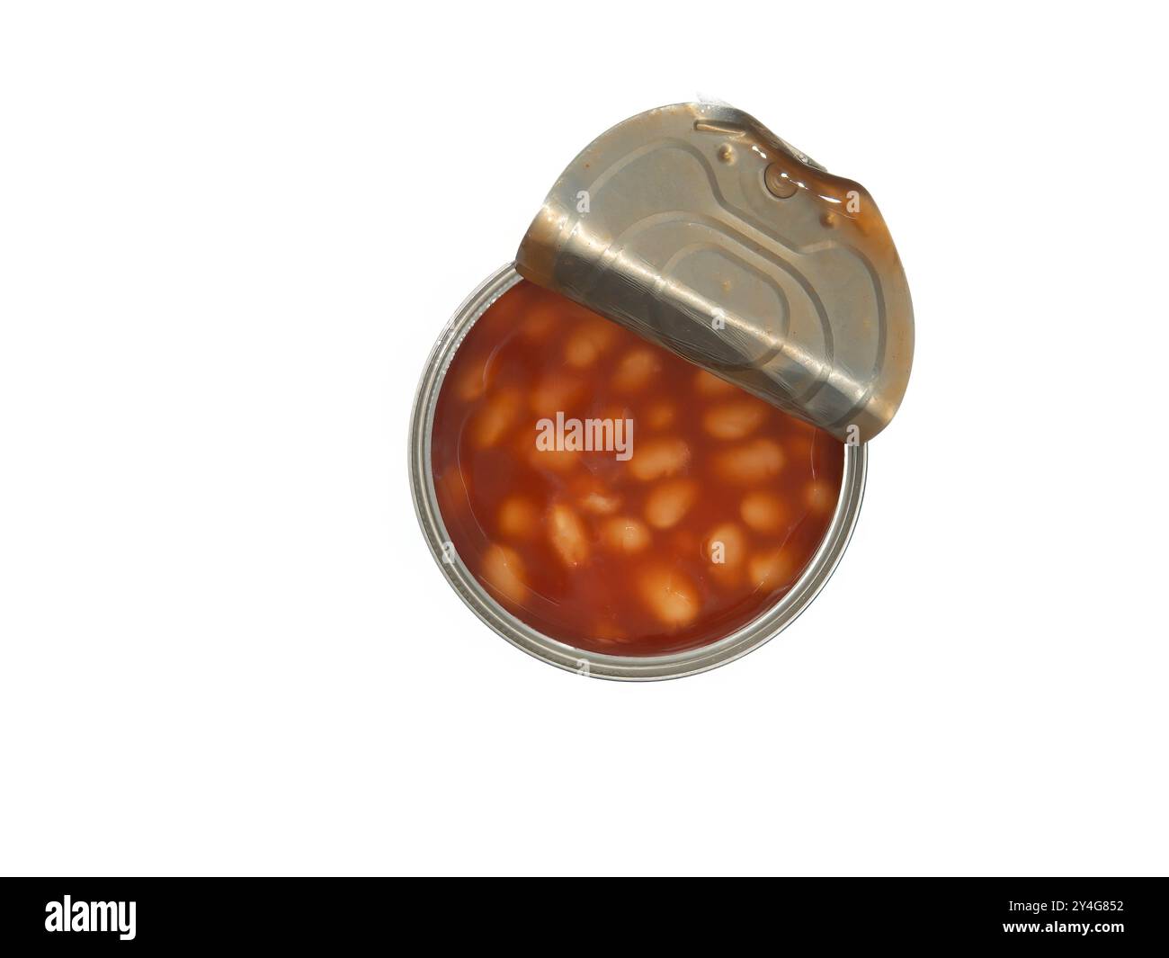 Open can of Baked Beans on a white background Stock Photo - Alamy