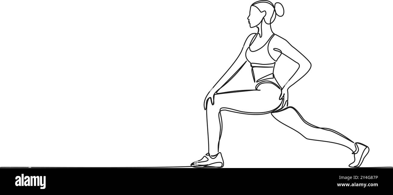 continuous single line drawing of female athlete stretching, line art ...