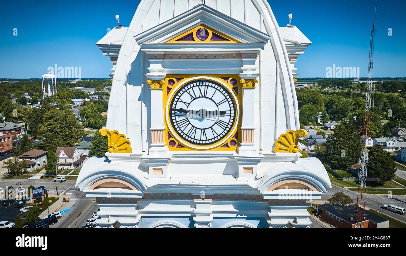 Aerial Detail View of Historic Clock Tower in New Castle, Ohio Stock ...
