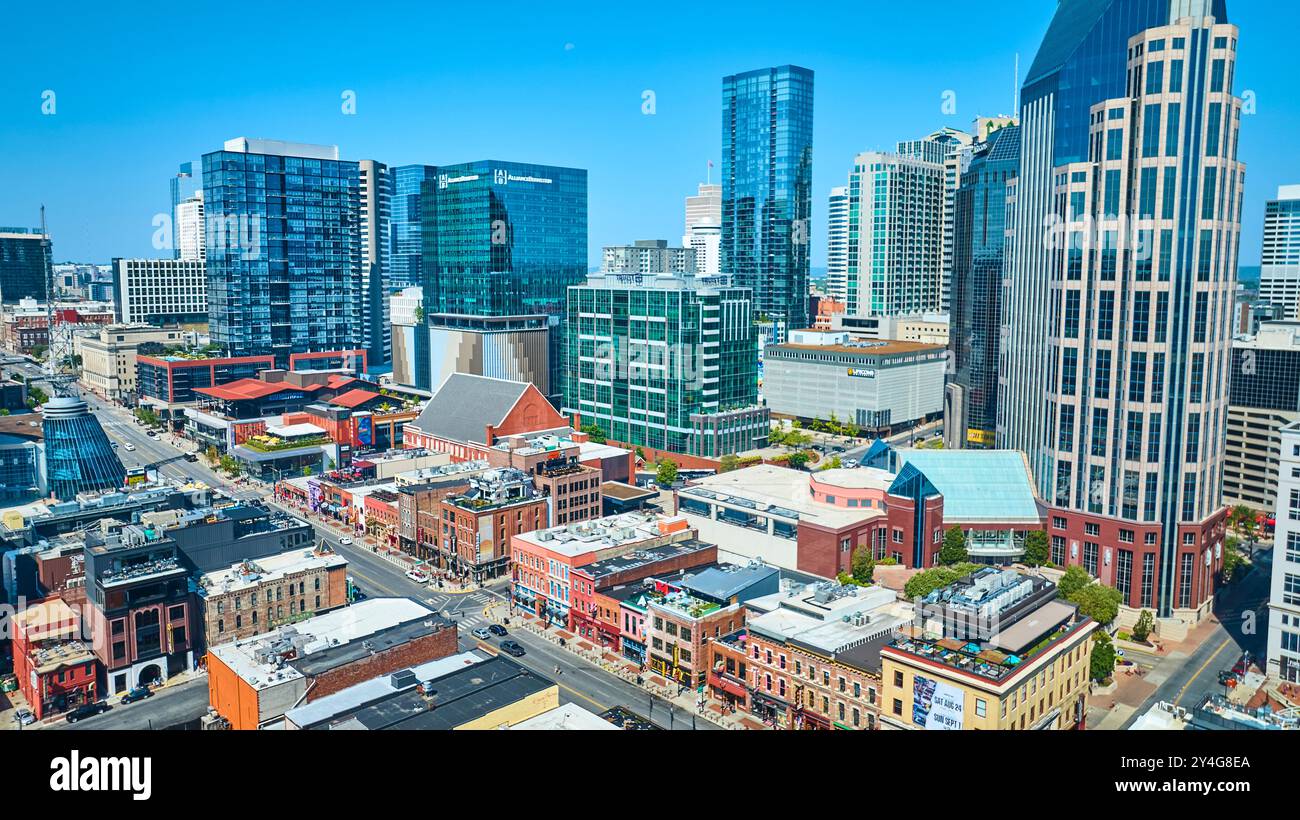 Aerial View of Nashville Skyline and Broadway Street at Golden Hour ...