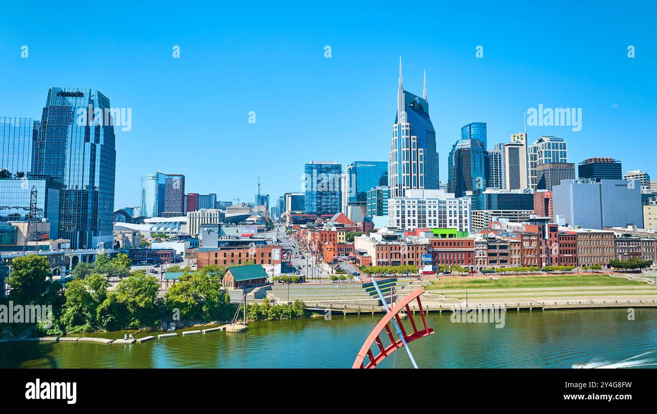 Aerial Nashville Skyline with Cumberland River and Ghost Ballet ...