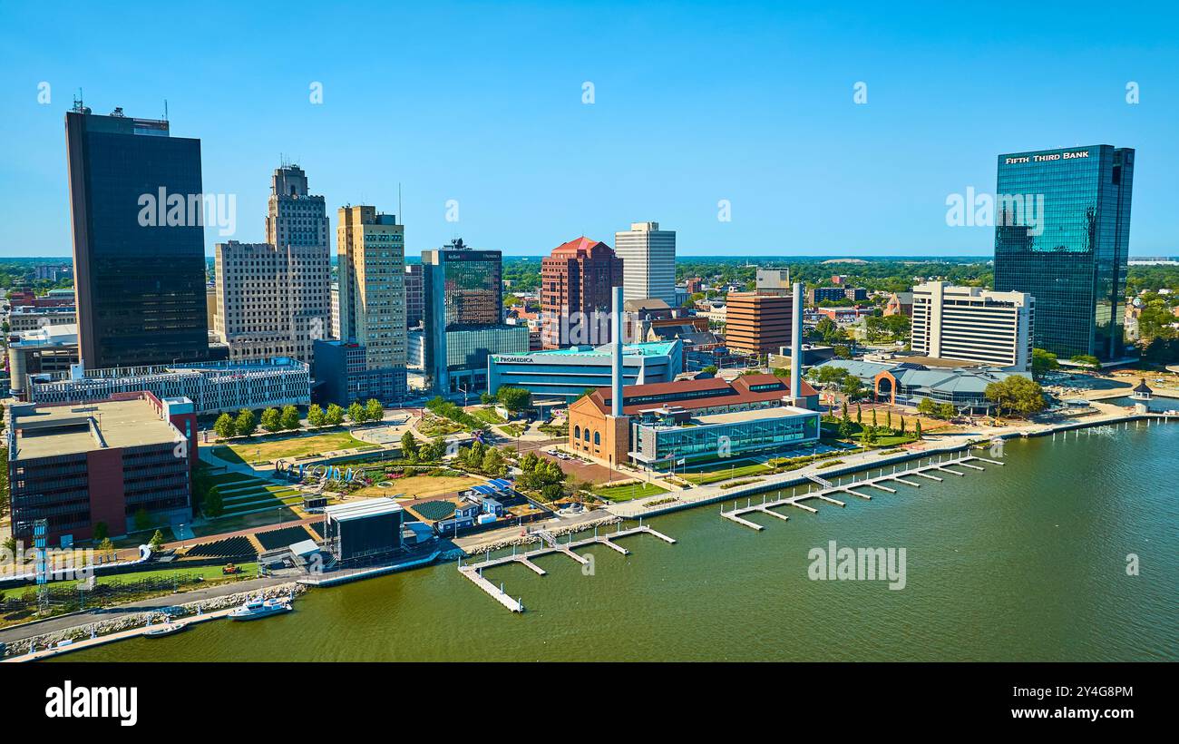 Aerial View of Toledo Skyline with Maumee River and Modern Architecture ...