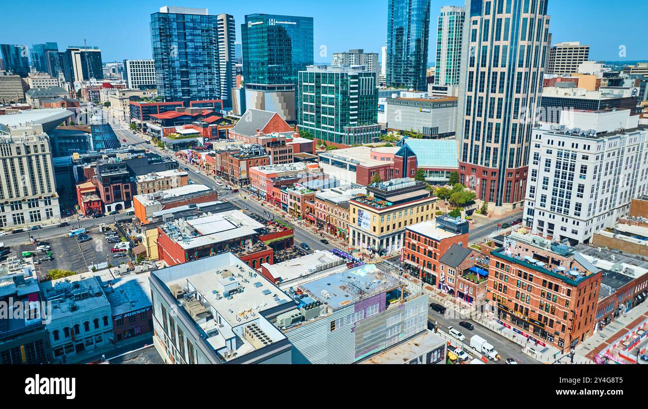 Aerial View of Downtown Nashville Skyline and Broadway Street Stock ...
