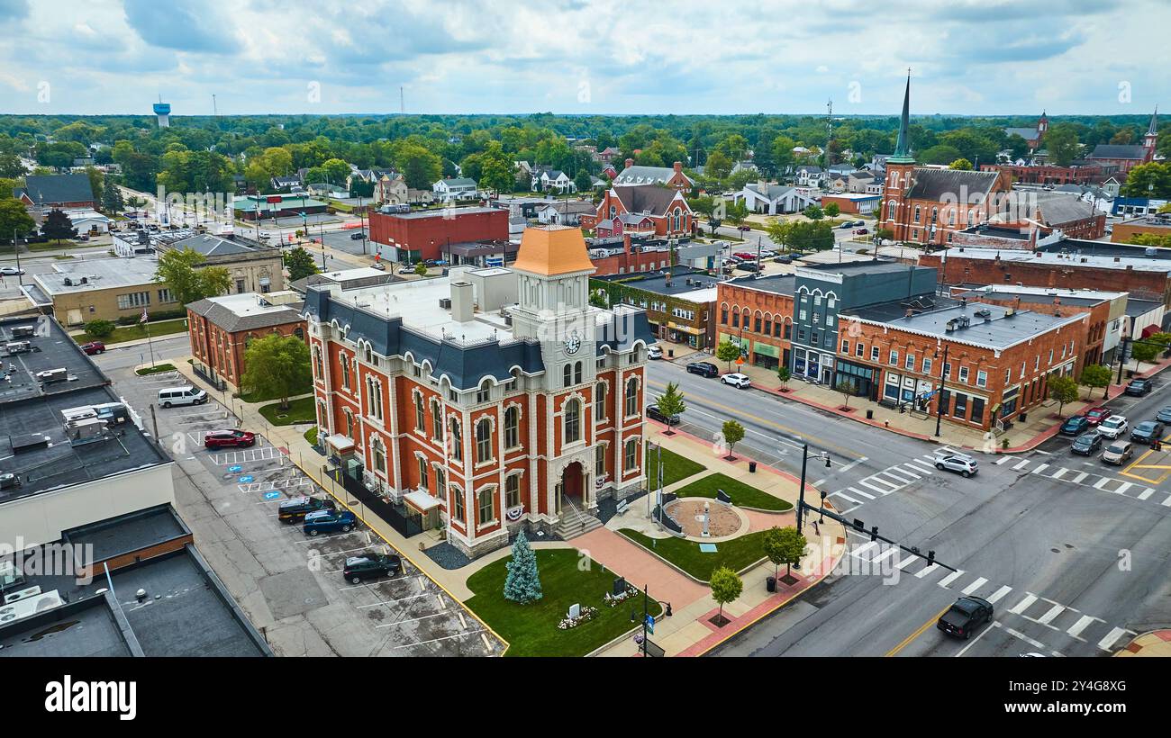 Aerial View of Defiance County Courthouse in Charming Ohio Town Square ...