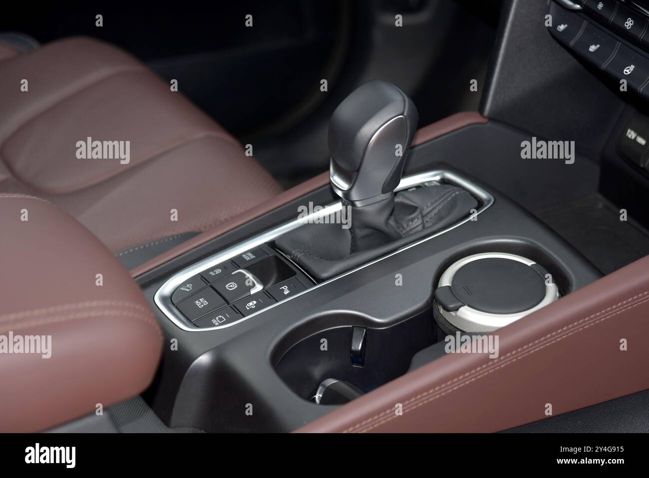 Modern automatic transmission lever on the passenger car console Stock ...