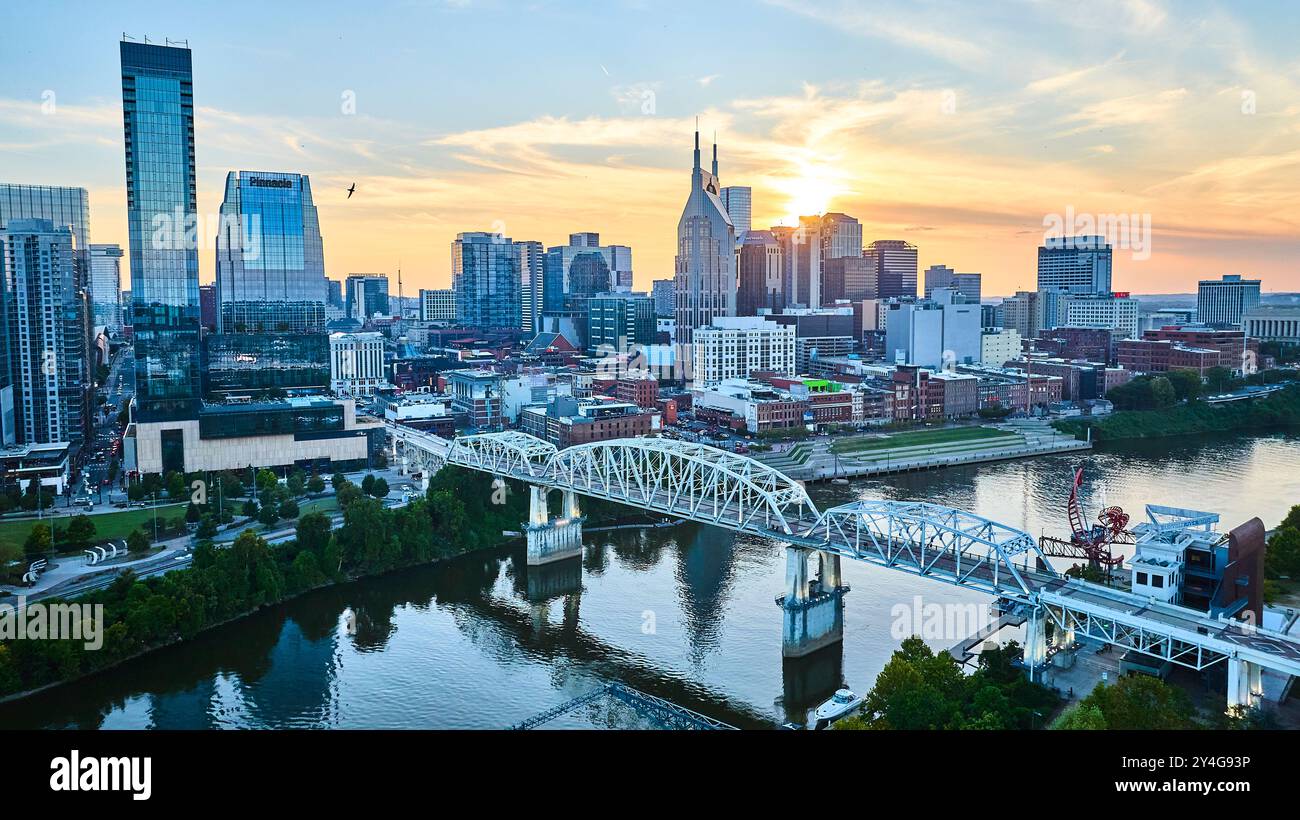 Aerial View of Nashville Skyline with Batman Building at Sunset Stock ...