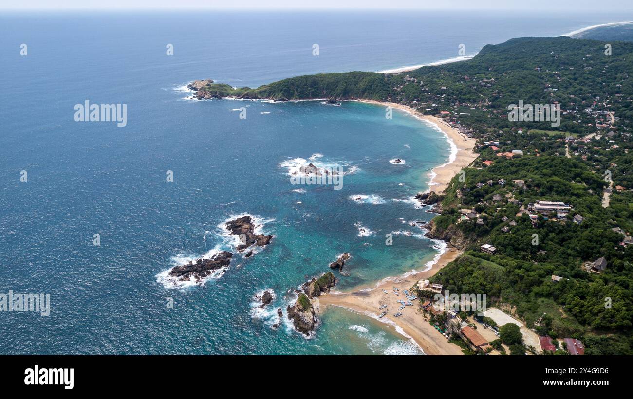 Aerial view of Mazunte beach located in the State of Oaxaca, Mexico ...