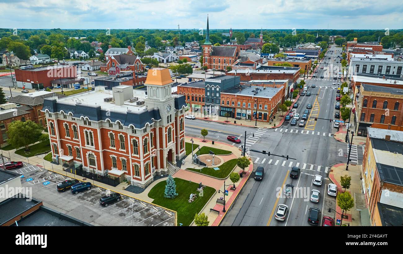 Aerial View of Historic Courthouse and Downtown, Defiance Ohio Stock ...
