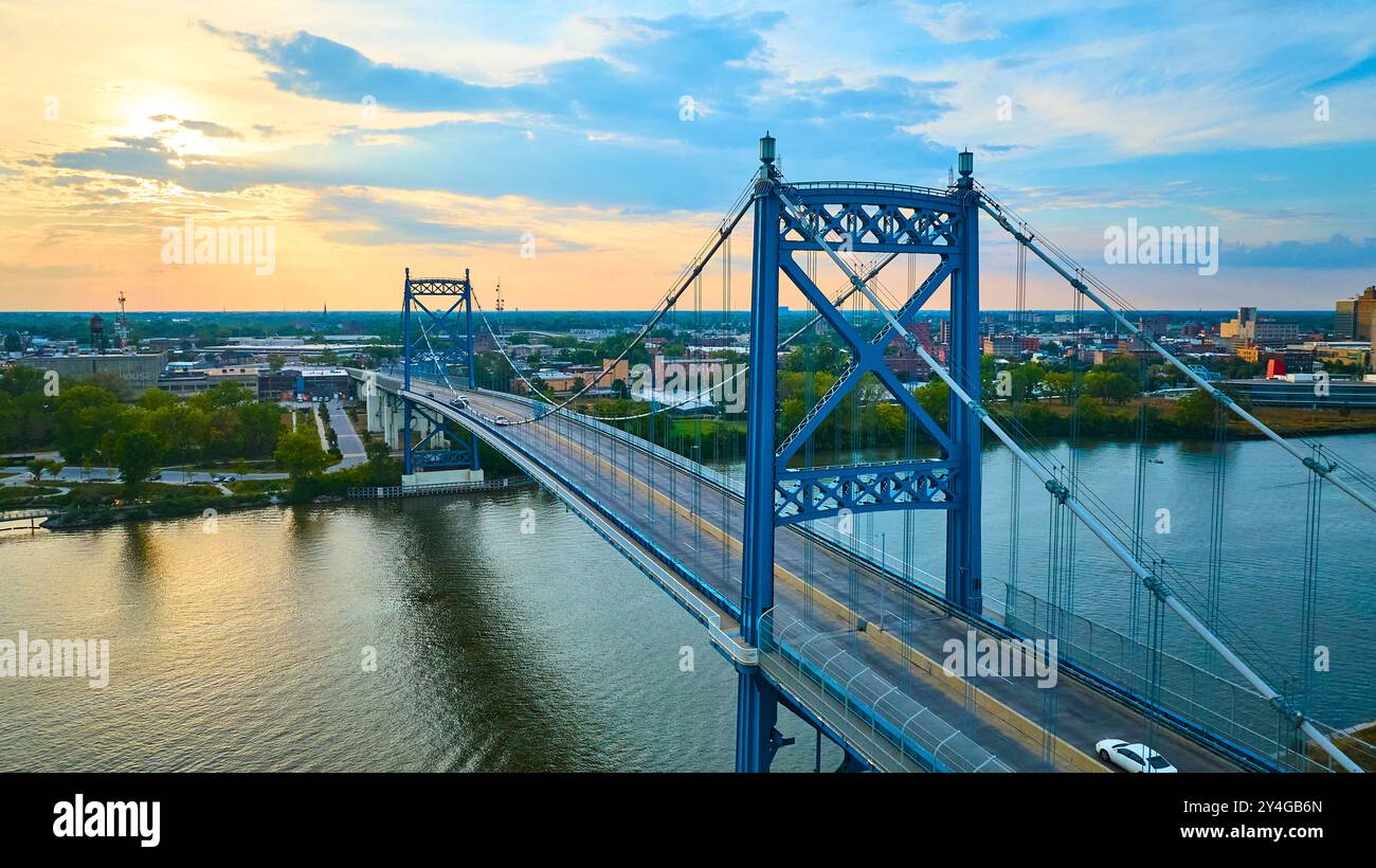 Aerial View of Anthony Wayne Bridge Over Maumee River at Sunset Stock ...