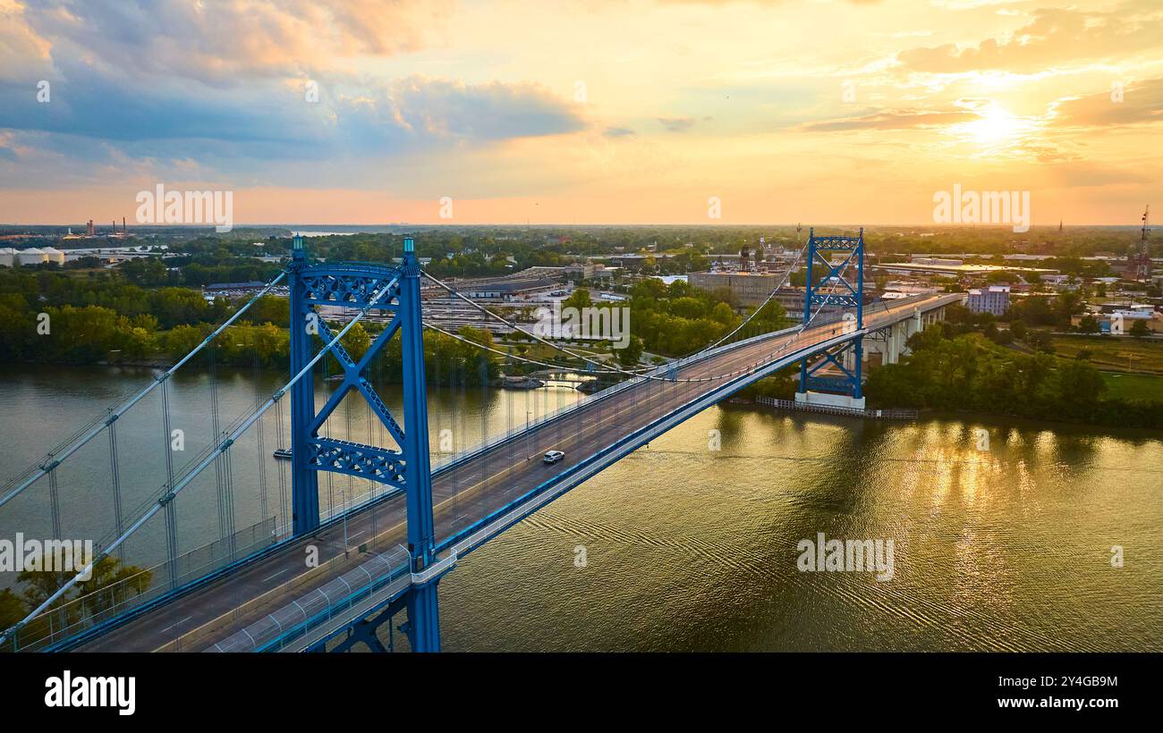 Aerial View of Toledo Blue Suspension Bridge at Golden Hour Stock Photo ...