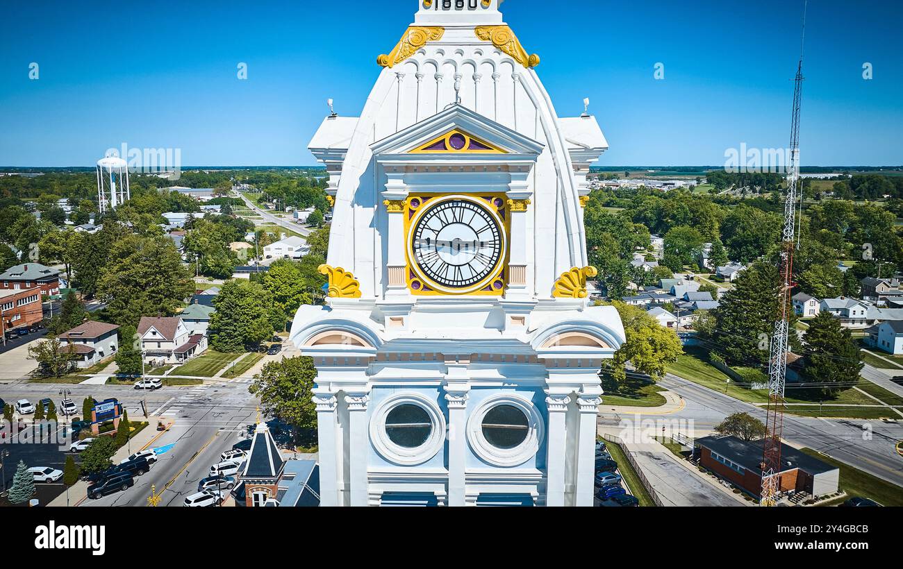 Aerial View of Historic Clock Tower and Downtown Napoleon Ohio Stock ...