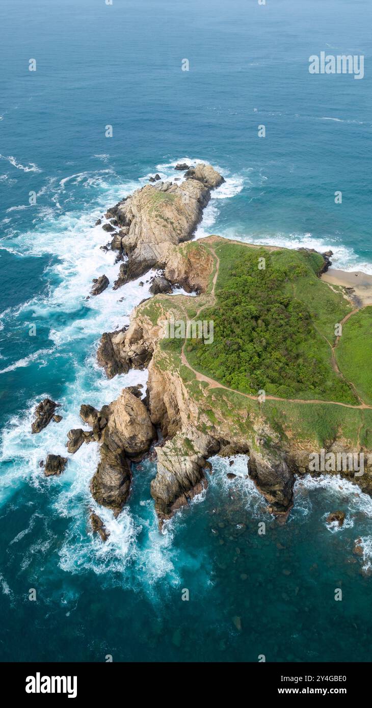 Aerial view of Punta Cometa viewpoint, southernmost point of Oaxaca ...