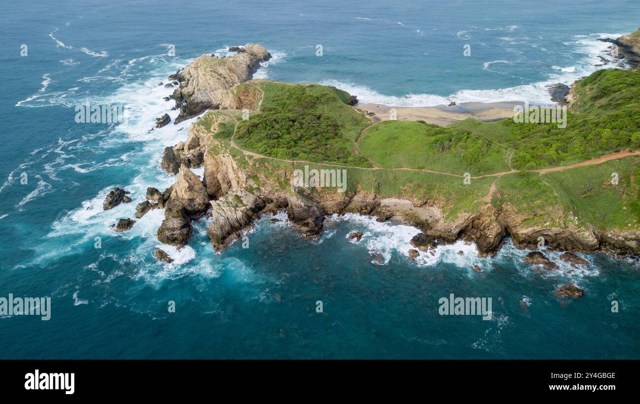 Aerial view of Punta Cometa viewpoint, southernmost point of Oaxaca ...