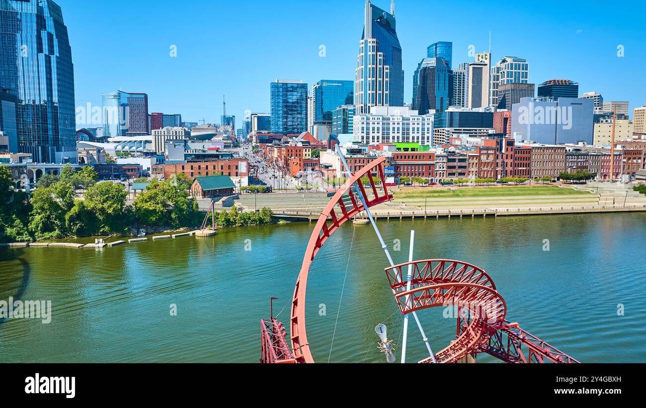 Aerial View of Nashville Skyline with River and Sculpture Stock Photo ...