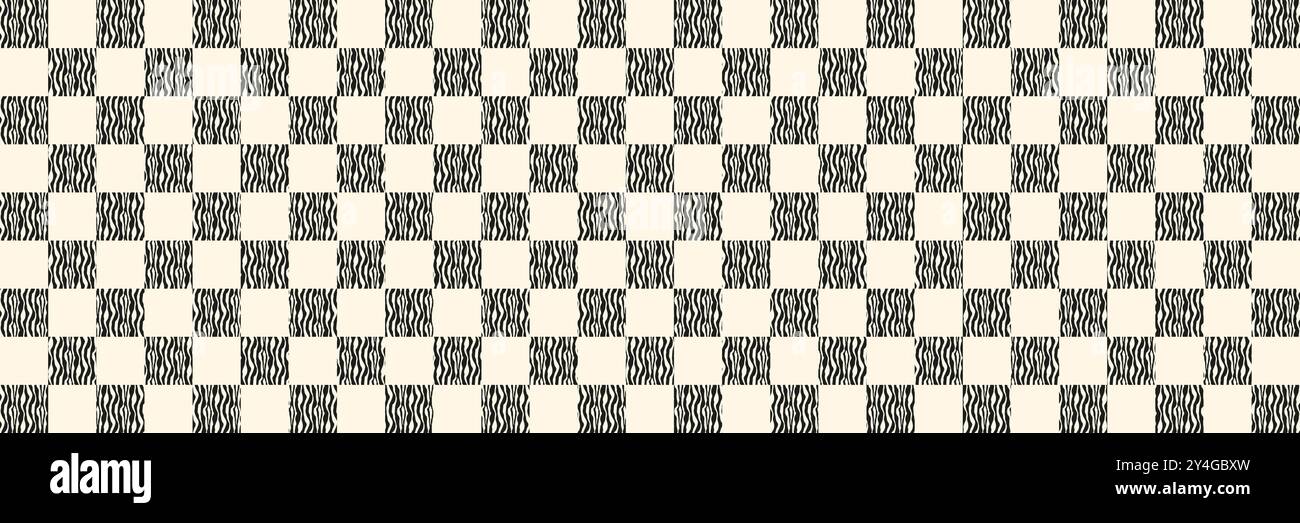 Black and beige checkerboard pattern with wavy stripes on alternating ...