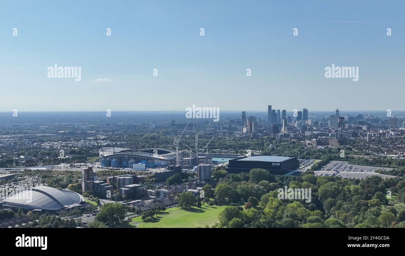 An aerial view of the Etihad Stadium, constriction of the new stand and ...