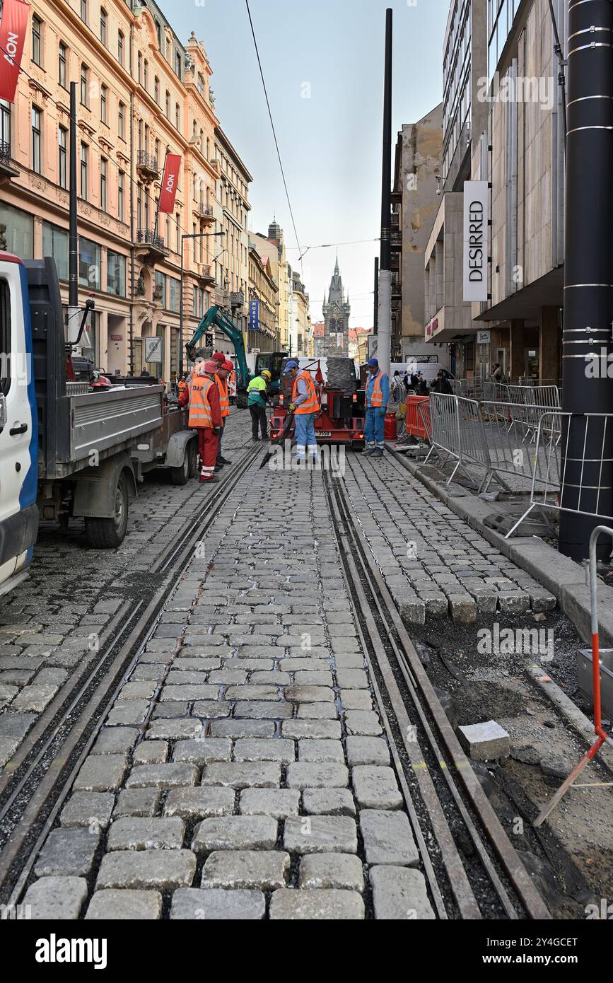 Tram tracks reconstruction works on streets around Wenceslas Square in ...