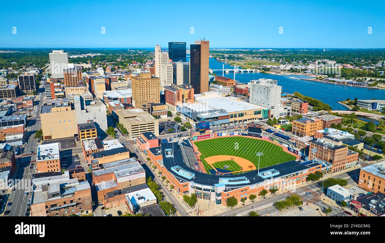 Aerial View of Toledo Ohio Cityscape with Baseball Stadium and River ...