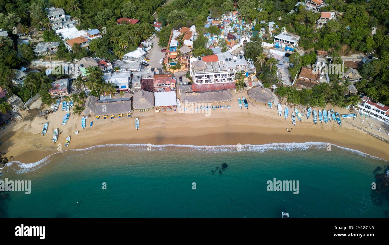 Aerial view of Puerto Angel, a Mexican town located in the State of ...