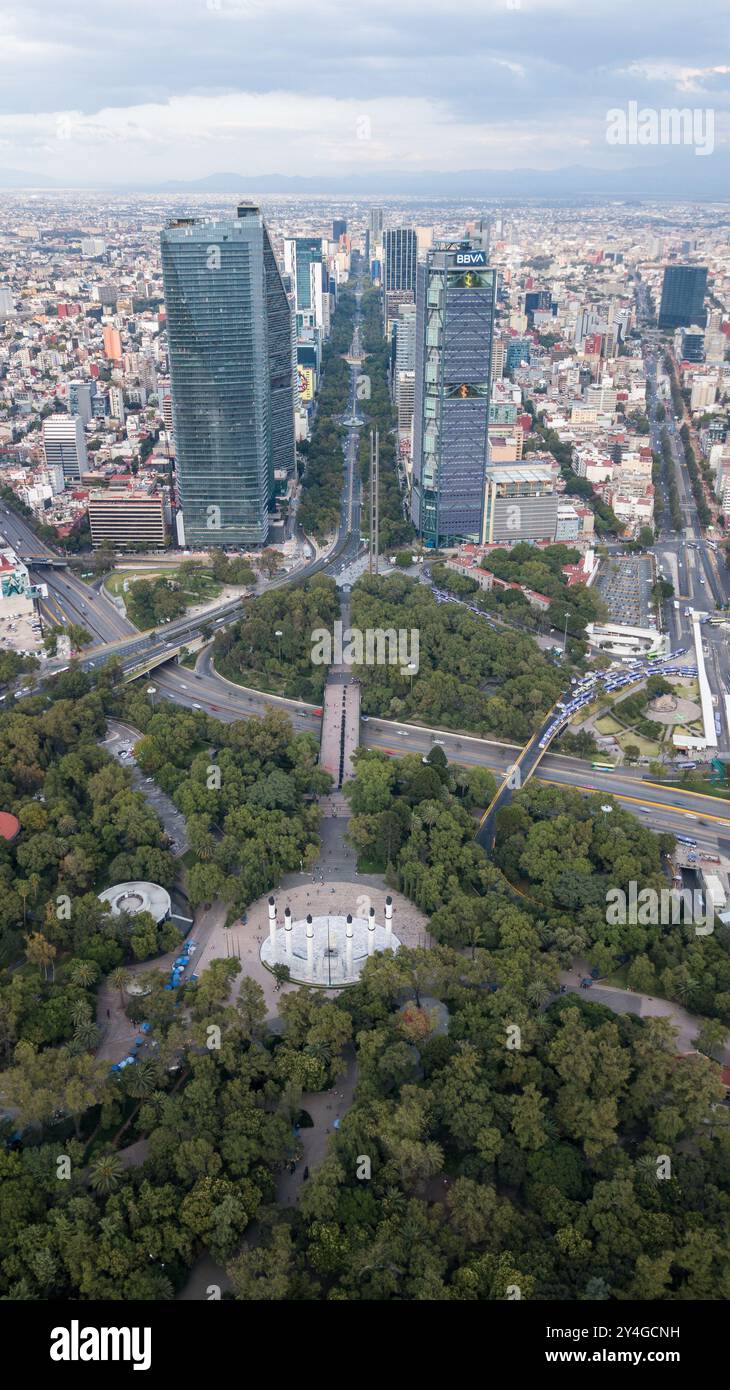 Aerial view of Chapultepec Castle and Paseo de la Reforma Avenue in ...
