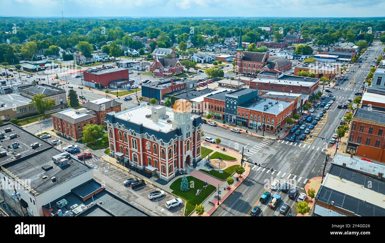 Aerial View of Historic Courthouse in Charming Midwest Town Layout ...