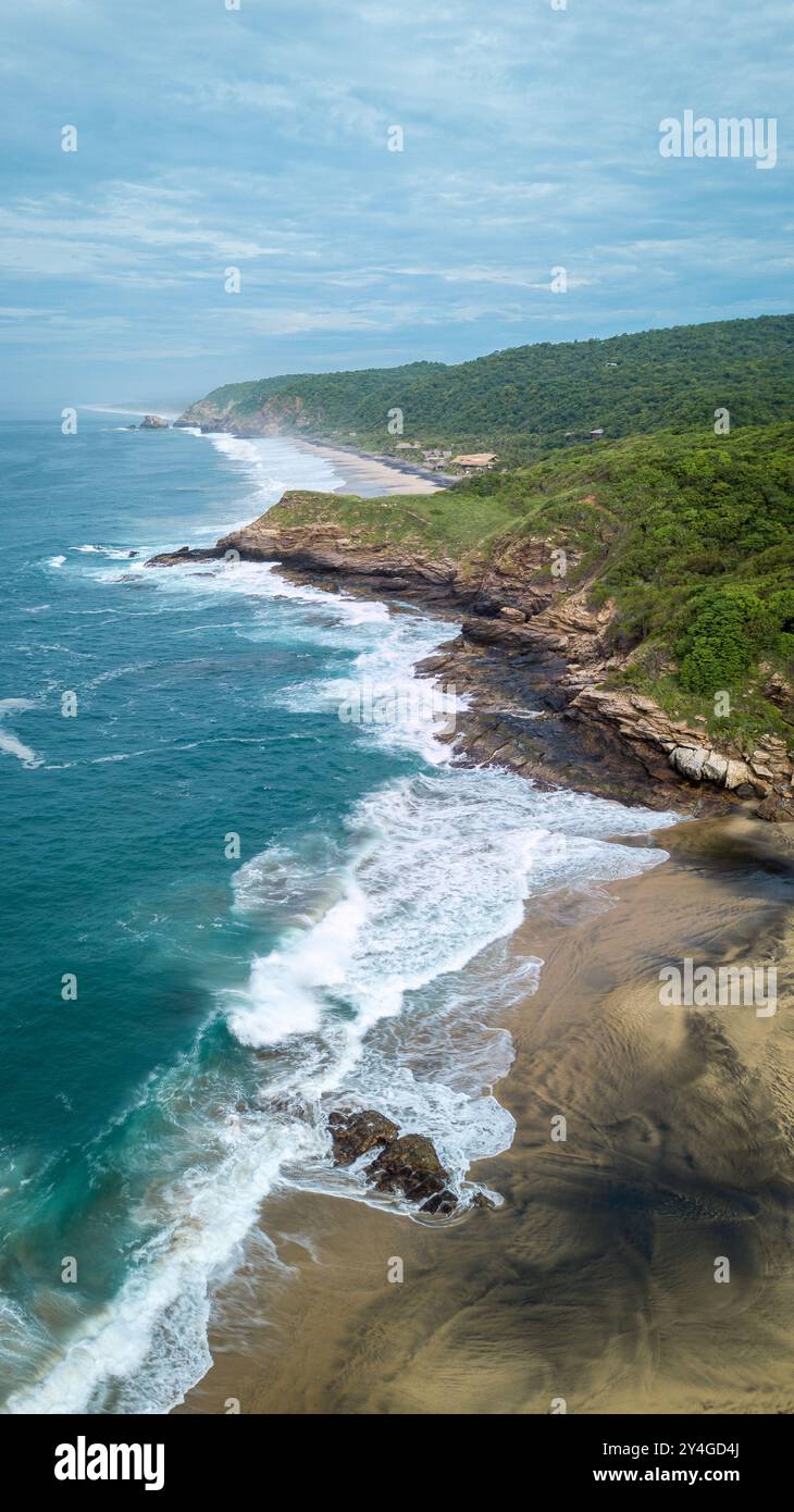 Aerial view of Punta Cometa viewpoint, southernmost point of Oaxaca ...