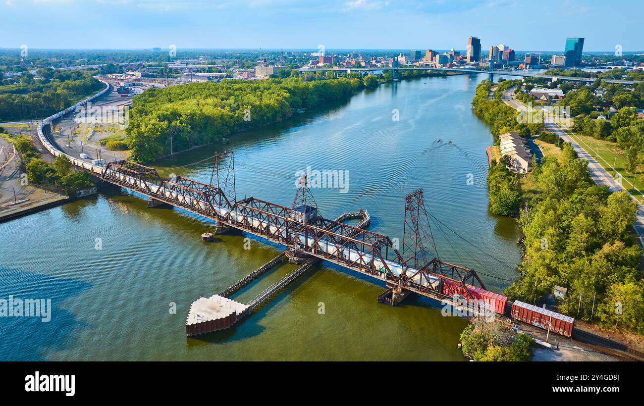 Aerial View of Toledo Railway Bridge and Skyline Over Maumee River ...
