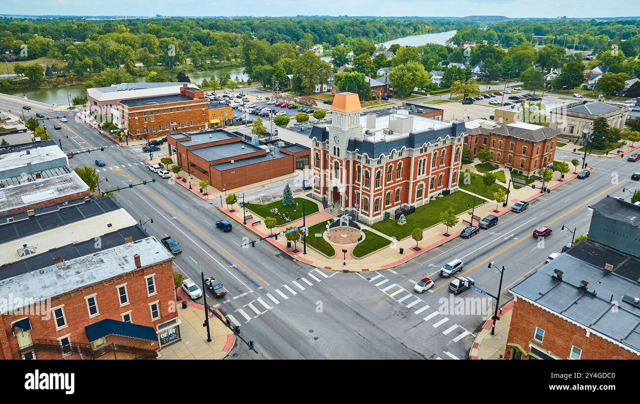 Aerial View of Historic Defiance County Courthouse and Downtown Ohio ...