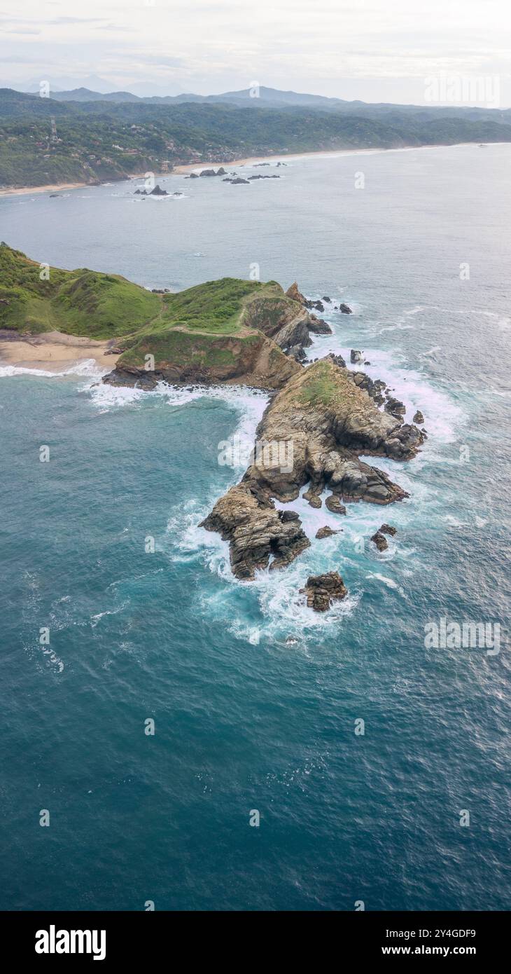 Aerial view of Punta Cometa viewpoint, southernmost point of Oaxaca ...