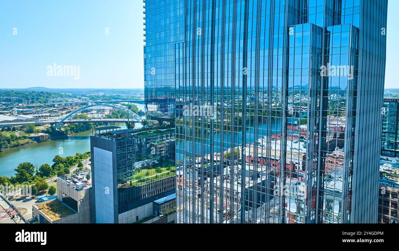 Aerial View of Glass Skyscraper and River in Downtown Nashville Stock ...