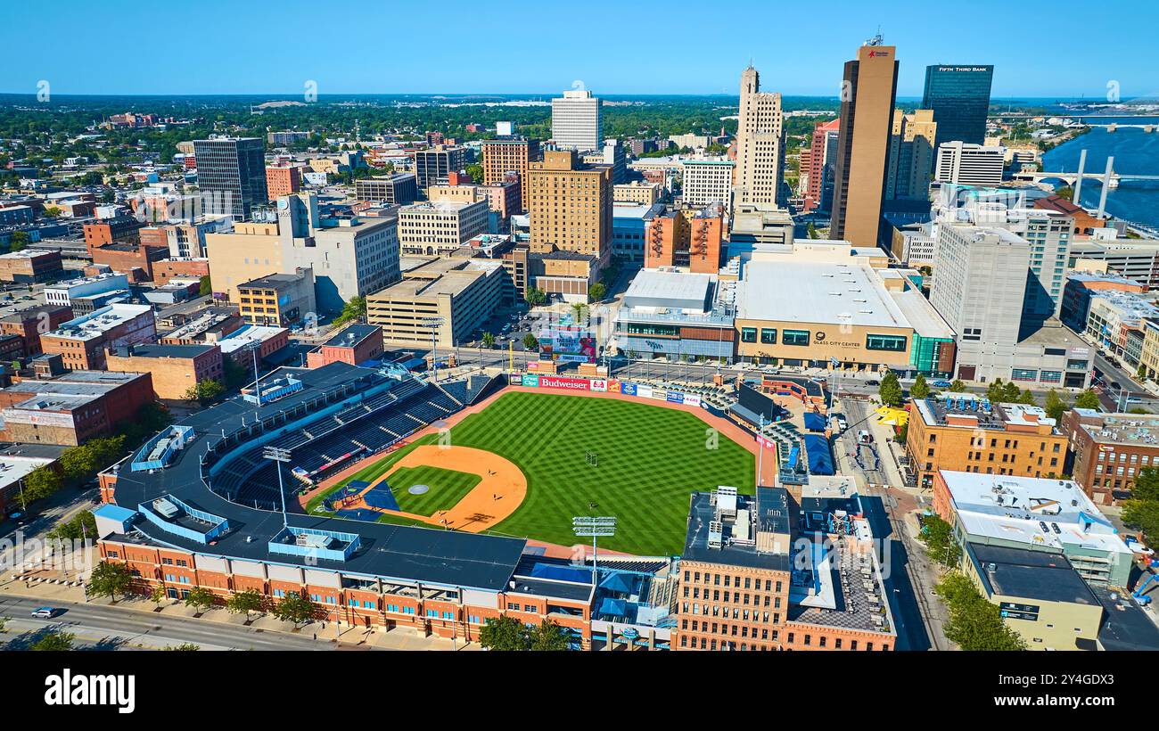 Aerial View of Toledo Downtown with Fifth Third Field and River Scene ...