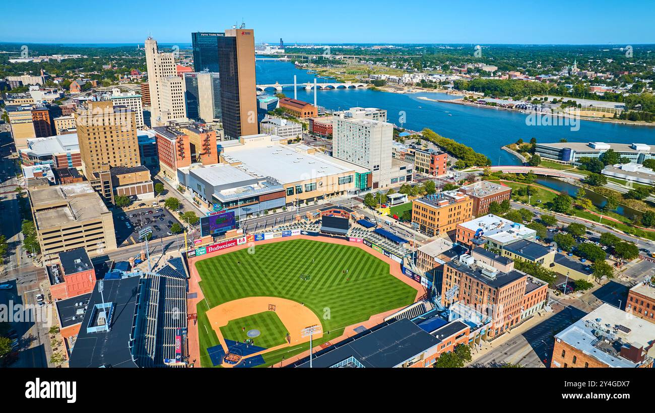 Aerial View of Toledo Downtown with Baseball Stadium and Riverfront ...