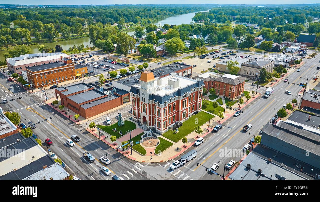 Aerial View of Historic Defiance Courthouse and Downtown Cityscape ...
