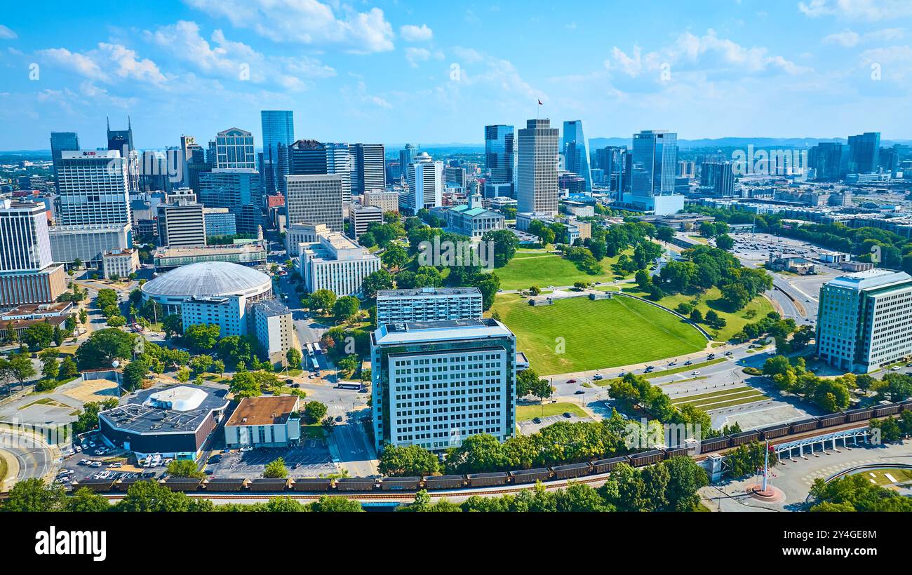 Aerial View Downtown Nashville Skyline with Green Space and Landmarks ...